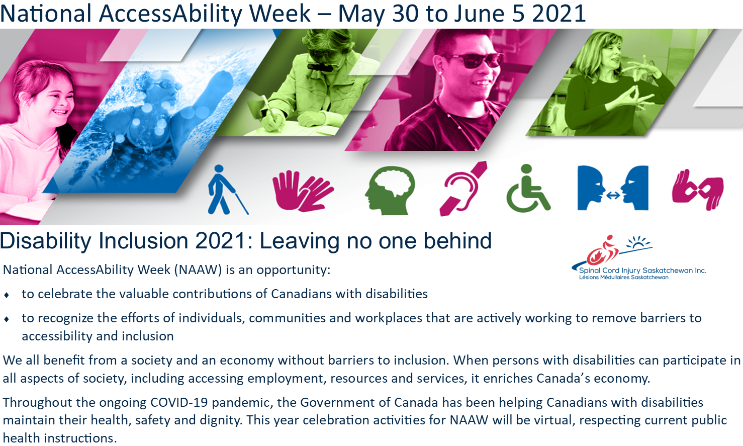 National AccessAbility Week 2021 - Spinal Cord Injury Saskatchewan
